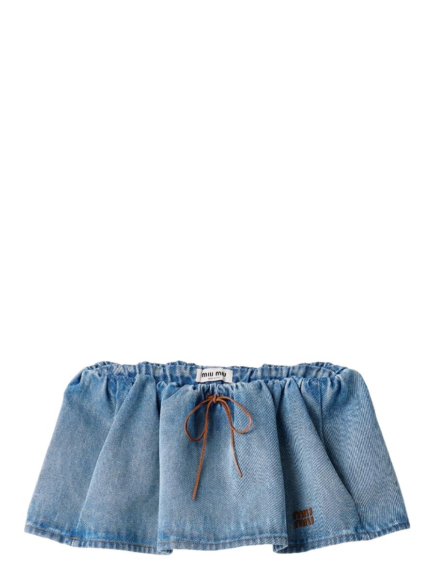MIU MIU Miu Miu Washed Denim Miniskirt with Drawstring Waist